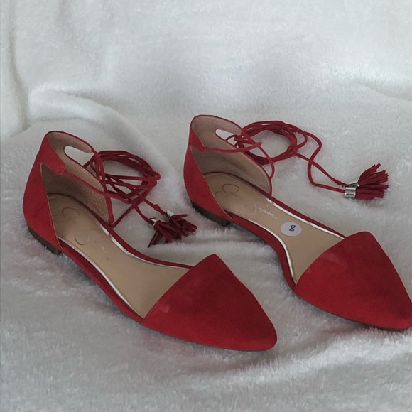 Jessica Simpson | Shoes | Jessica Simpson Red Lace Up Ballet Flats ...
